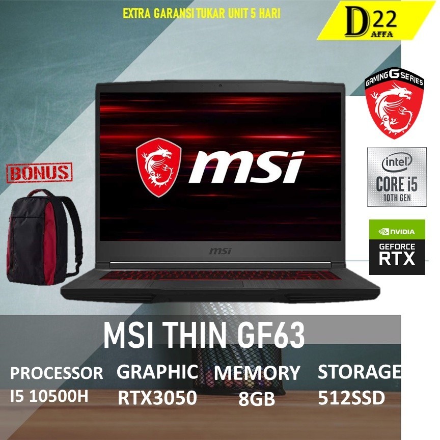 Jual MSI THIN GF63 CORE I5 NVIDIA RTX SCREEN 15- WINDOWS | Shopee Indonesia