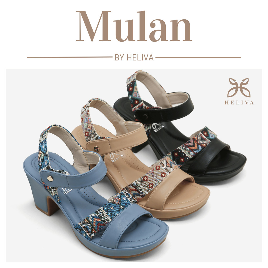 Jual HELIVA MULAN Sandal Heels Wanita Batik Tali Ankle Wrap Sol 8cm ...
