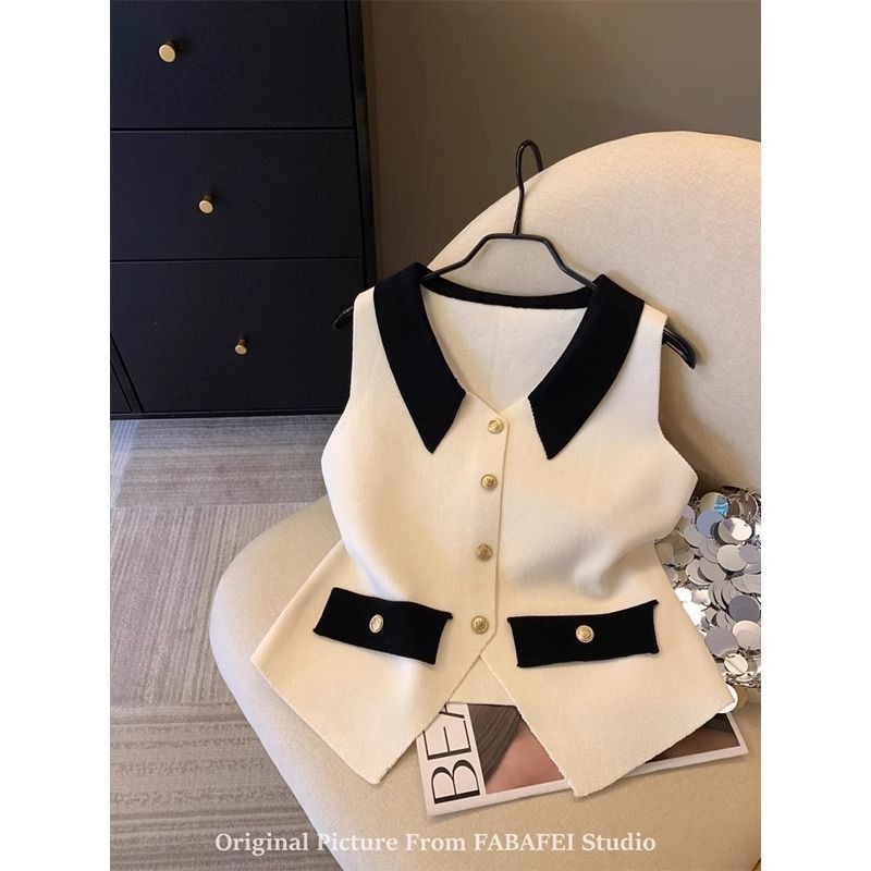 Jual Rompi rompi v-neck vintage Prancis / rompi rajutan berlapis dengan ...