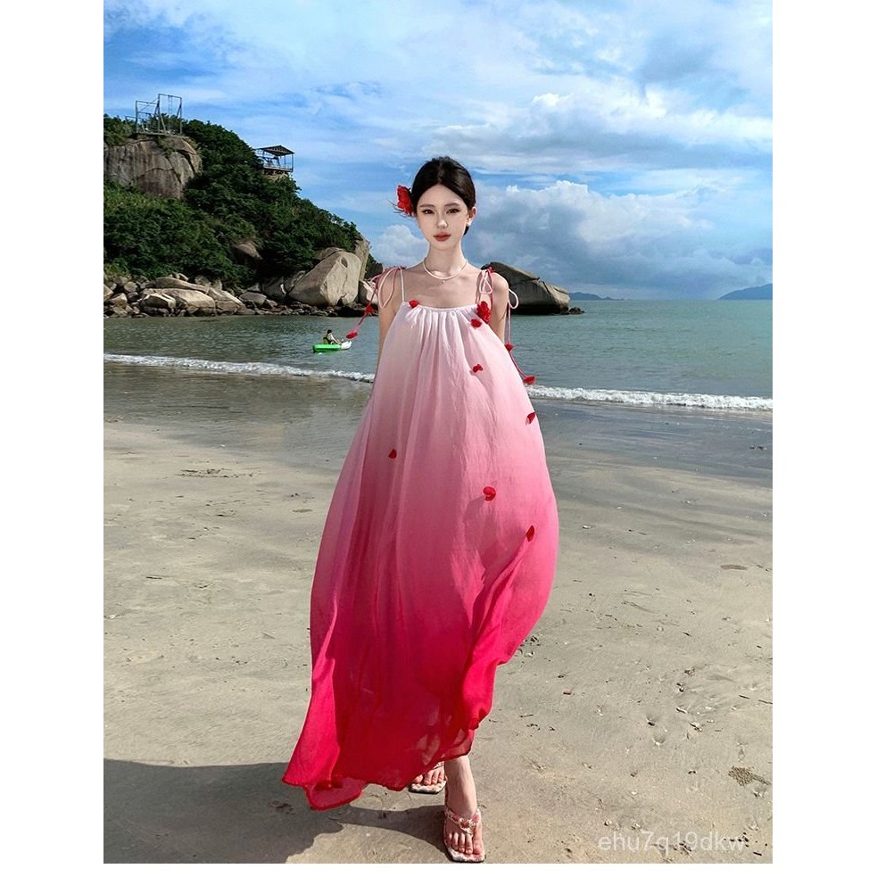 Jual Gaun Tali Warna Gradasi Gaya Pantai Thailand/Gaun Panjang Wanita ...