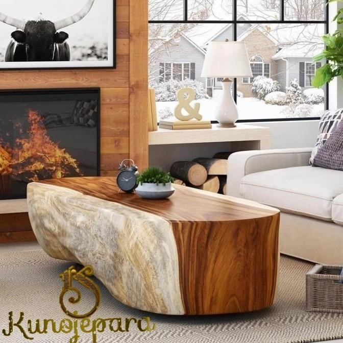 Jual meja tamu kayu utuh, meja kayu balog, meja sofa kayu utuh tebal ...