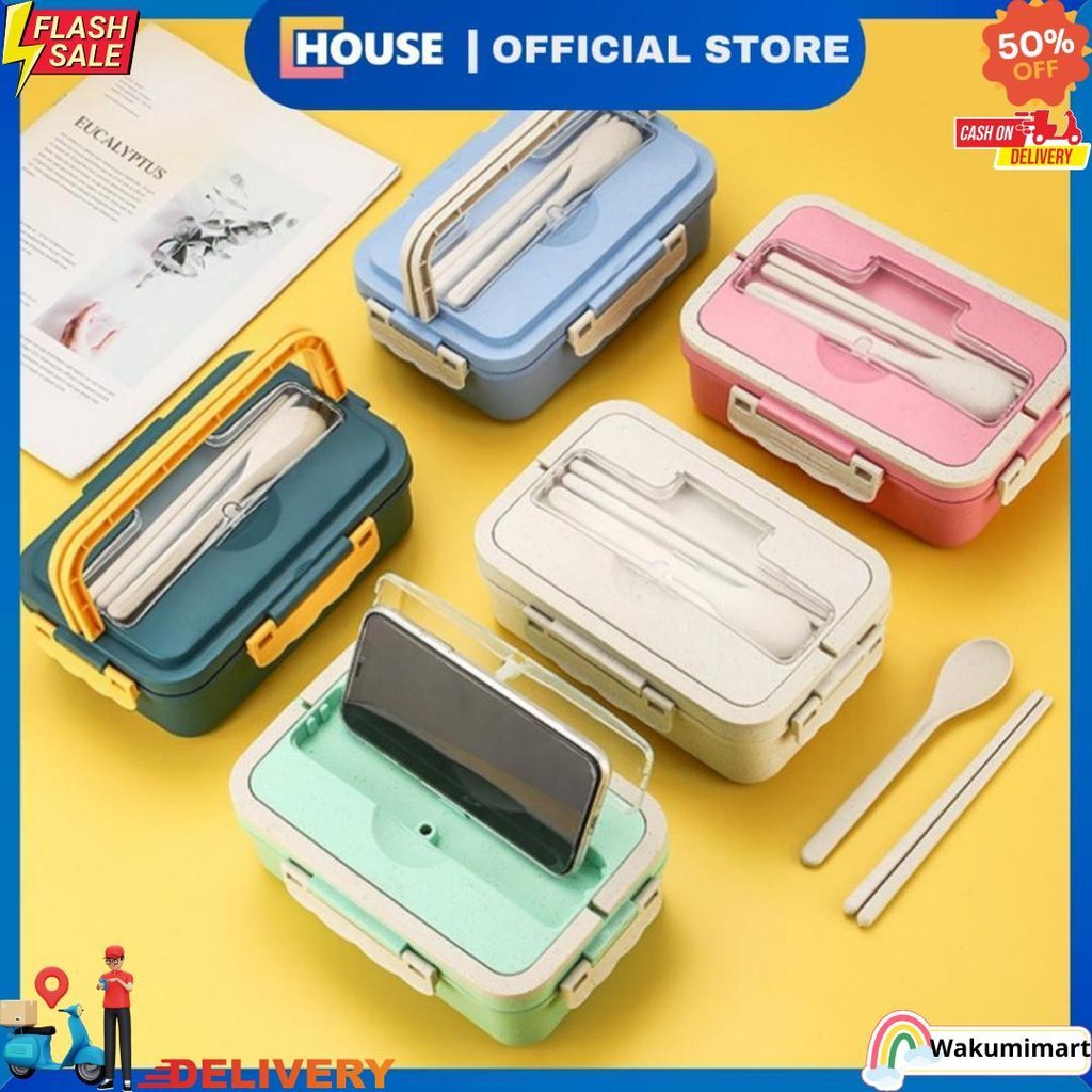 Jual U House Lunch Box Set/ Kotak Makan Anti Tumpah/ Kotak Bekal Makan Jerami Gandum / Free ...