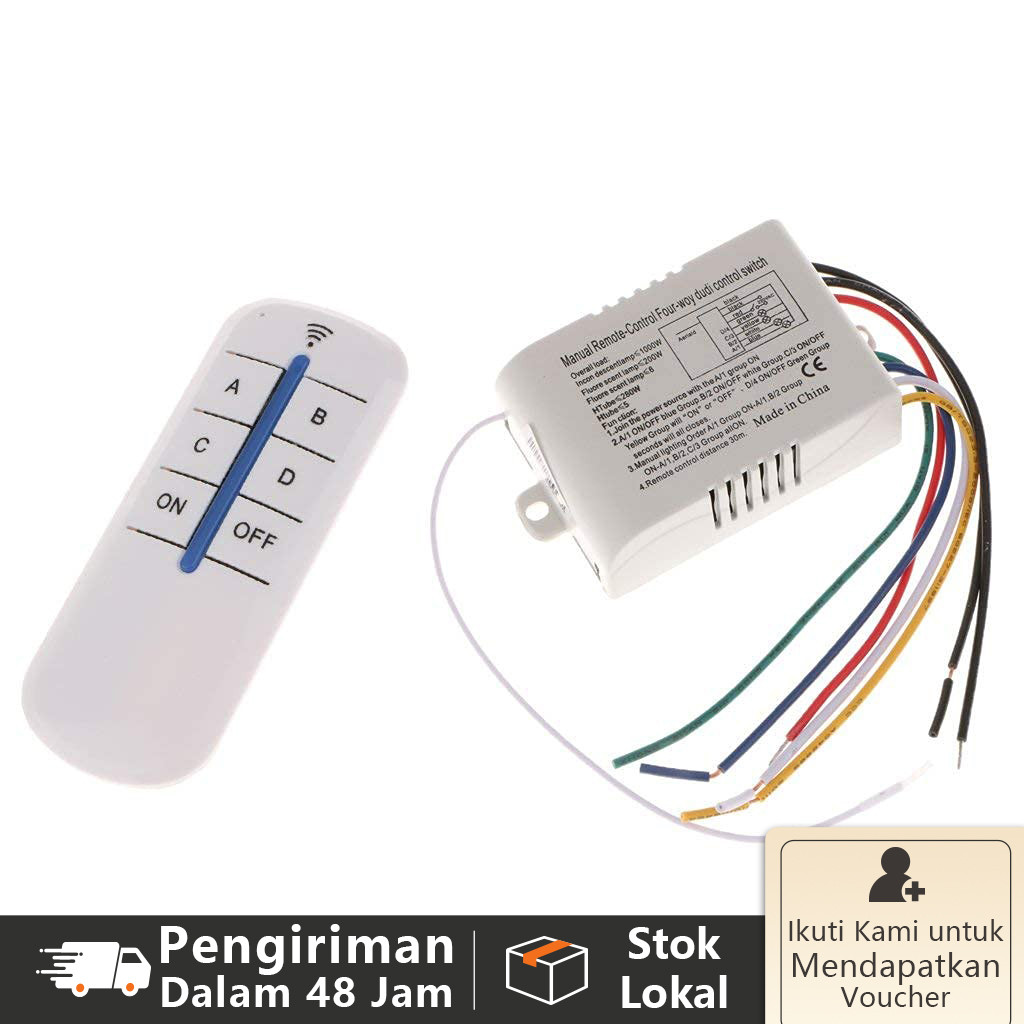 Jual Saklar 4 Jalur Wireless, Kontrol Jarak Jauh, Aman & Tahan Api ...