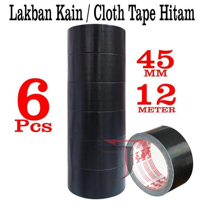 Jual 1 Slop / 6 Pcs - Lakban Kain Hitam 45 Mm X 12 Meter - Cloth Tape ...