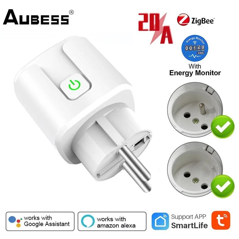 Jual Aubess 20A Zigbee Smart Plug With Power Monitoring Eu Smart Socket Timing Function Voice ...