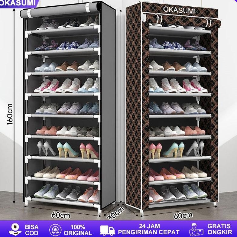 Jual Rak Sepatu Kain 10 Susun 9 Rangka Multifungsi Portable Tahan Debu ...