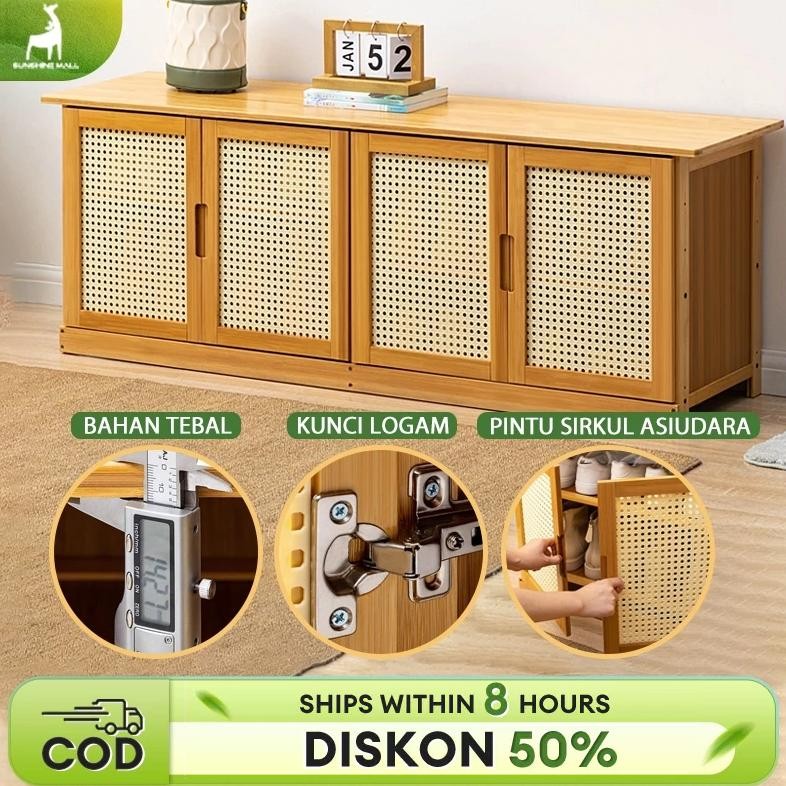 Jual Lemari Sepatu Bambu Rak Sepatu Duduk 124CM Bench Storage Rak ...