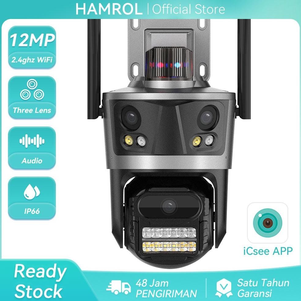 Jual Hamrol 12MP Three Lens Kamera WiFi PTZ Outdoor Red Blue Alarm ...