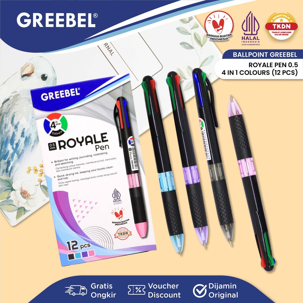 Jual GREEBEL Pulpen Ballpen / Royale 4 Warna 0.5 (12PCS/SET ...