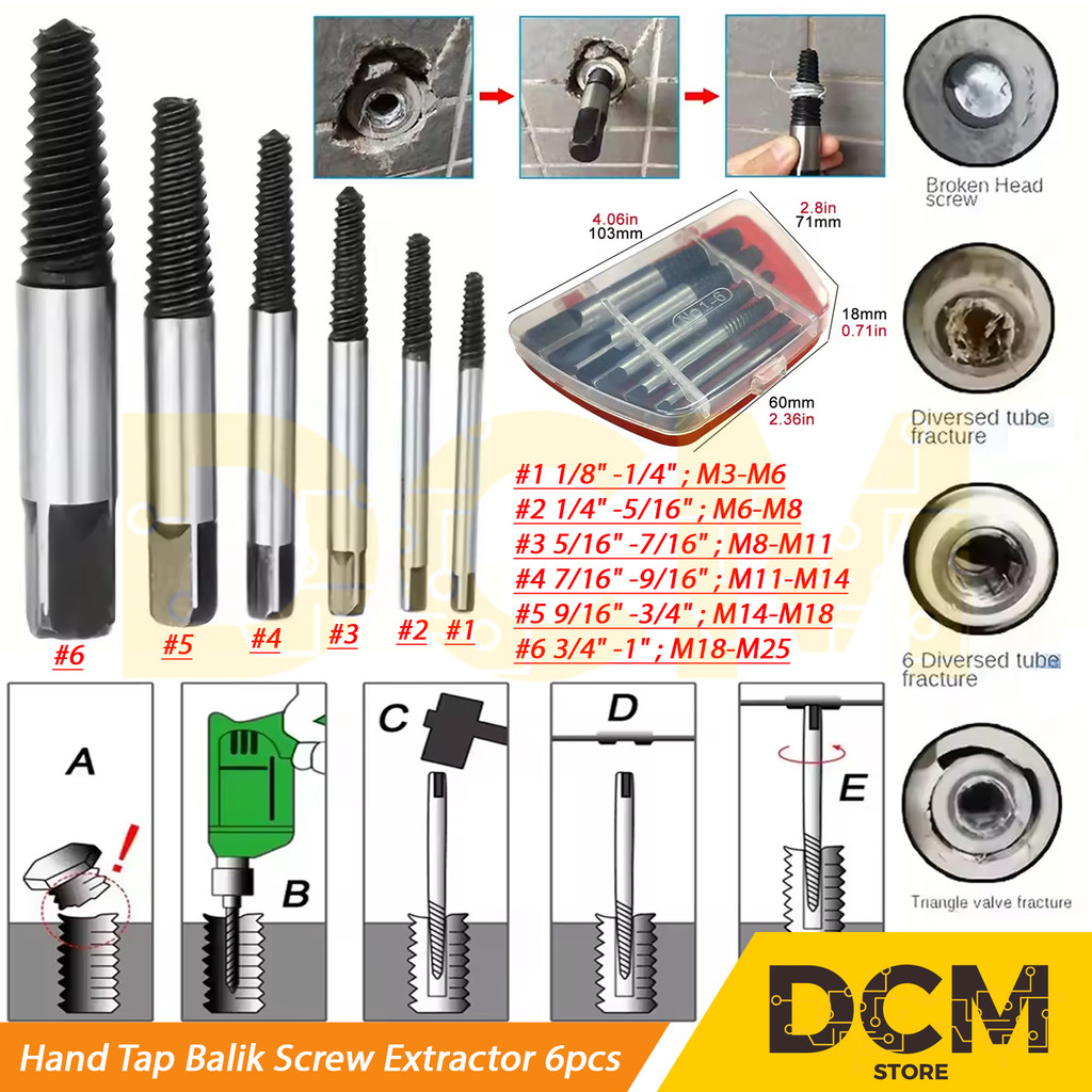 Jual Hand Tap Tab Balik Screw Extractor 6pcs /6Set Pembuka Baut Rusak ...