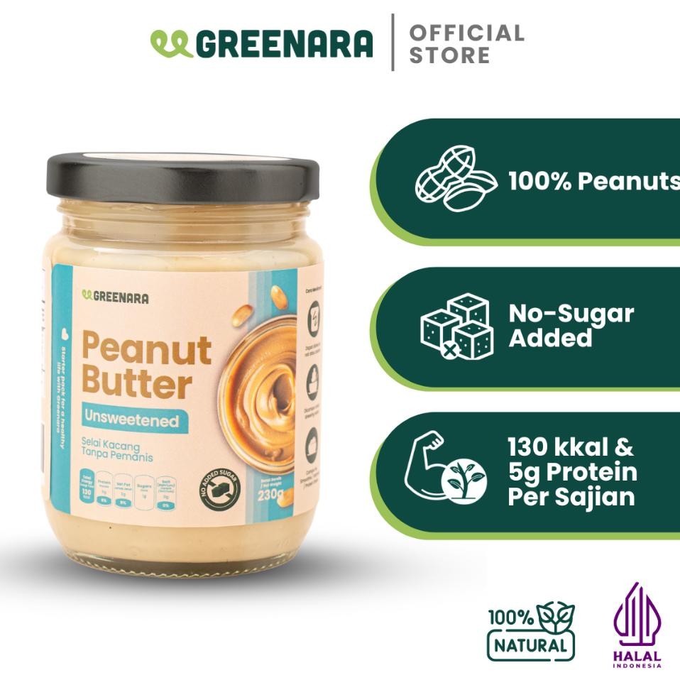 Jual Greenara Natural Unsweetened Peanut Butter 230Gr Low Cale ...