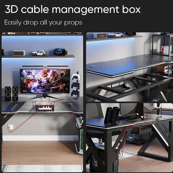 Jual Deli Meja Gaming/Meja Komputer/Gaming Table Hitam Box Kabel E915X ...