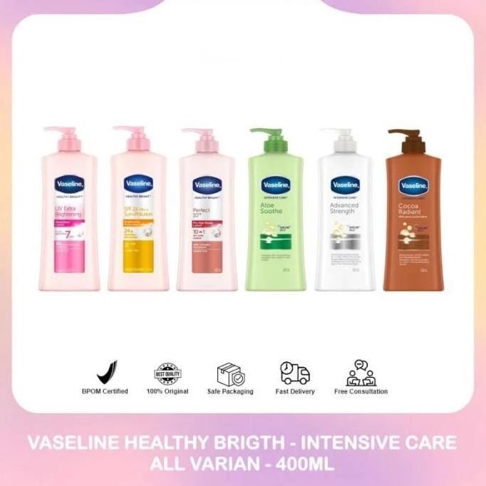 Jual Vaseline Healthy Bright/ Intensive Care Body Lotion Pump 400mL 400 ...