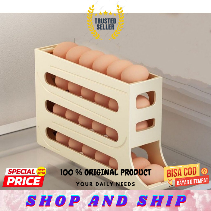 Jual Automatic Scrolling Egg Rack Holder Storage Box 4 Layer ORIGINAL ...