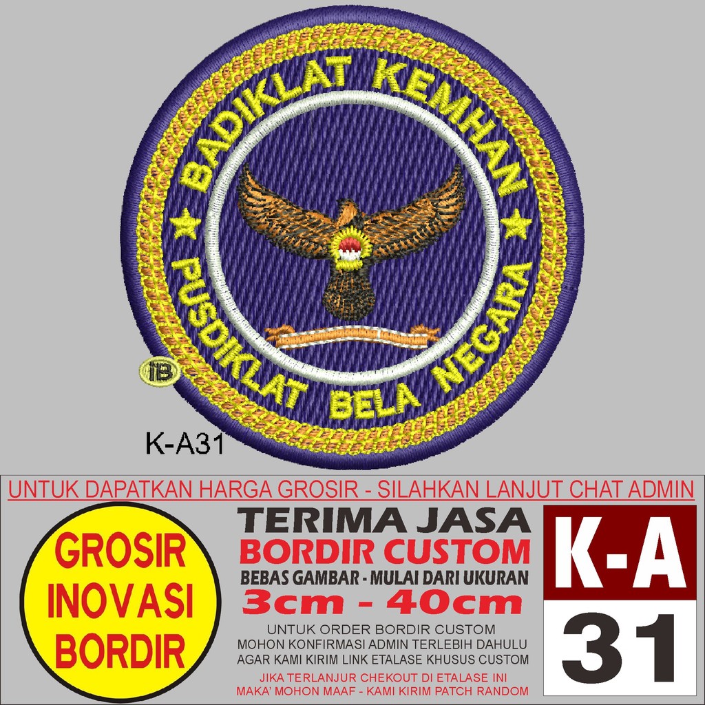 Jual PATCH BORDIR LOGO K-A31 BADIKLAT KEMHAN PUSDIKLAT BELA NEGARA ...