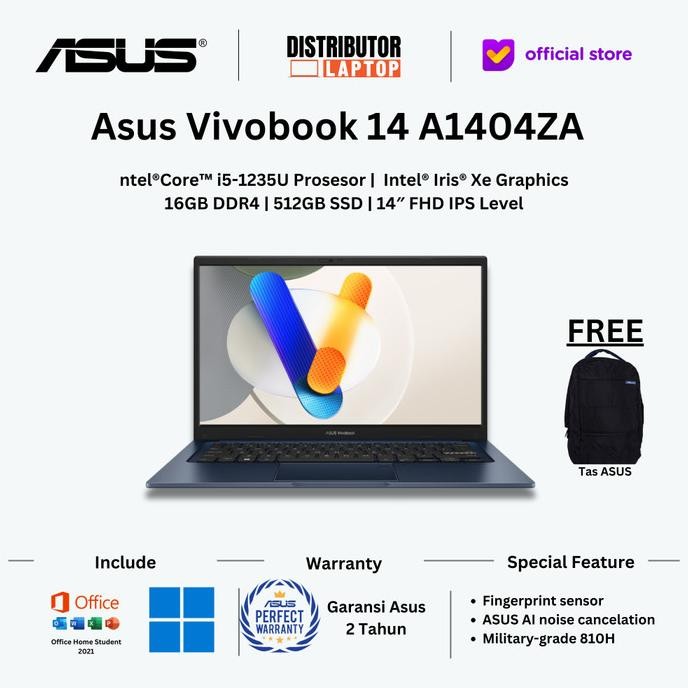 Jual Laptop Asus Vivobook 14 A1404Za I5-1235U Iris Xe 16Gb 512Gb Ssd ...
