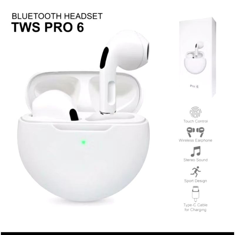 Jual HANDFREE TWS PRO 6 EARPHONE BLUETOOTH WIRELESS WITH MIC HI FI ...