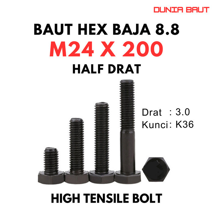 Jual Baja 8.8 Baut M24X200 / Baut 24X200 / M24 X 200 / 24 X 200 Grade 8 ...