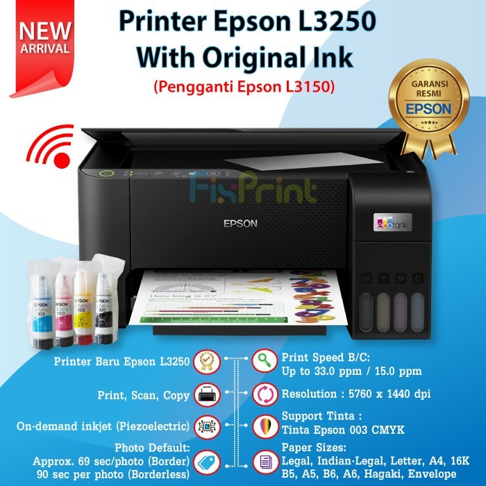 Jual Printer Epson L3250 Black L3256 White WiFi Print All in One Ink ...