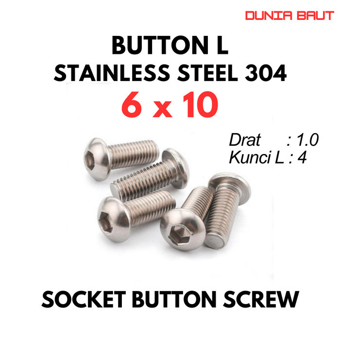 Jual Button L M6X10 / Baut L Button 6X10 / M6 X 10 / 6 X 10 - Socket Button Screw Stainless ...
