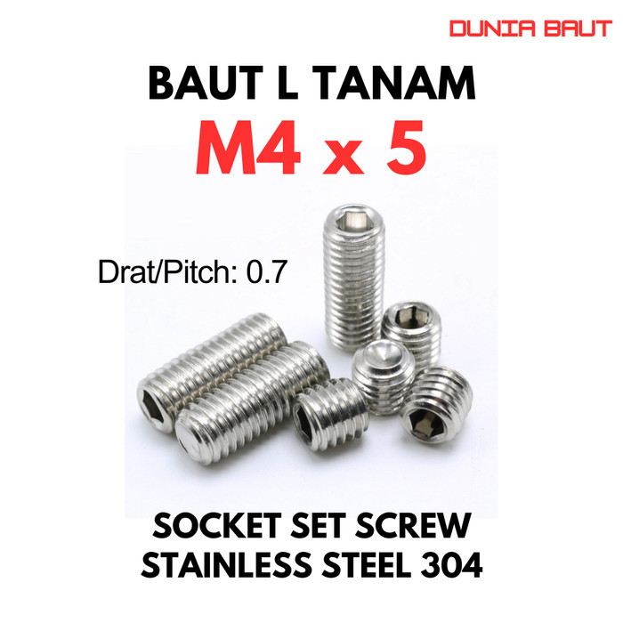 Jual Baut L Tanam M4X5 / L Set 4X5 / Baut Tanam L M4 X 5 / L Set 4 X 5 - Socket Set Screw ...