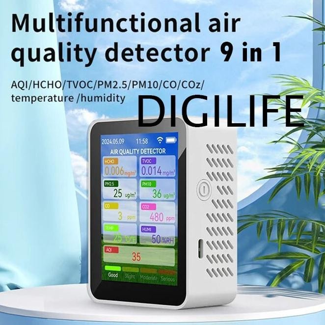 Jual Wifi Air Quality Meter Aqi 9In1 Co Co2 Pm2.5 Pm10 Hcho Tvoc Tuya App Temperature Humidity ...
