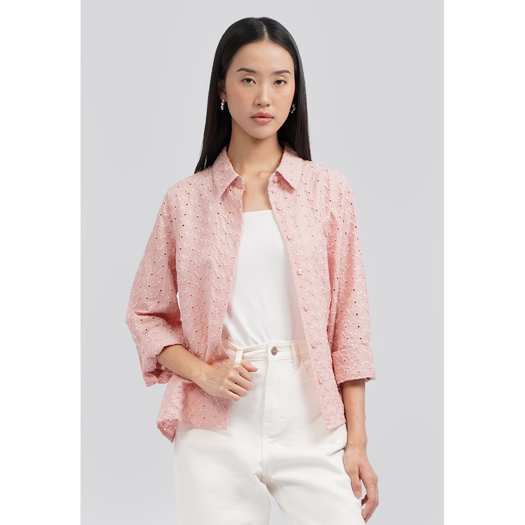 Jual Executive Long Sleeve Eyelet Shirt Lt. Pink | Shopee Indonesia