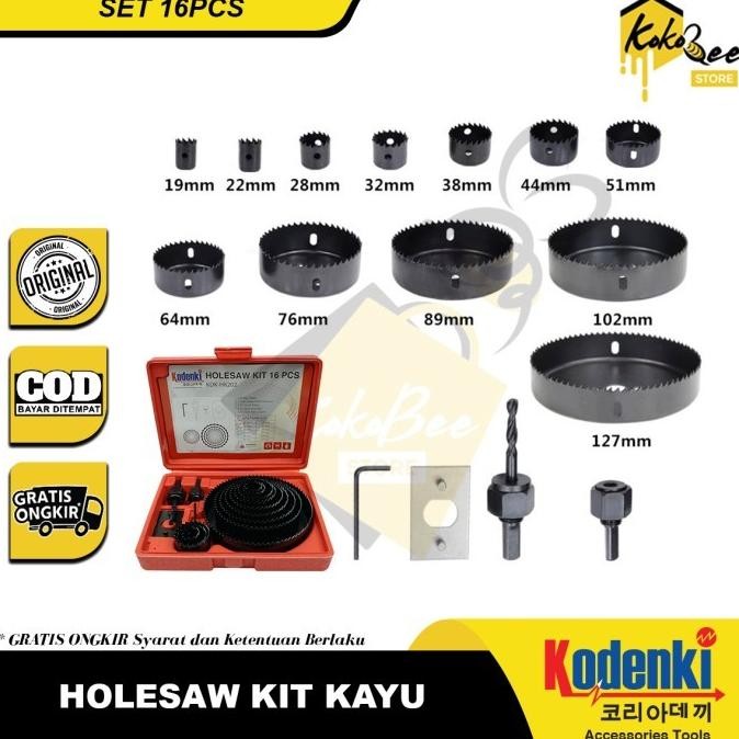 Jual ready kodenki hole saw kit 16pcs mata bor pelubang kayu pipa ...