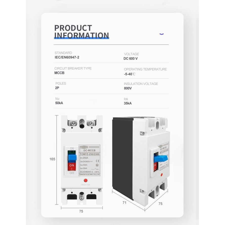 Jual BEBAS ONGKIR - MCCB DC 2P 250A 600V Molded Case Circuit Breaker ...