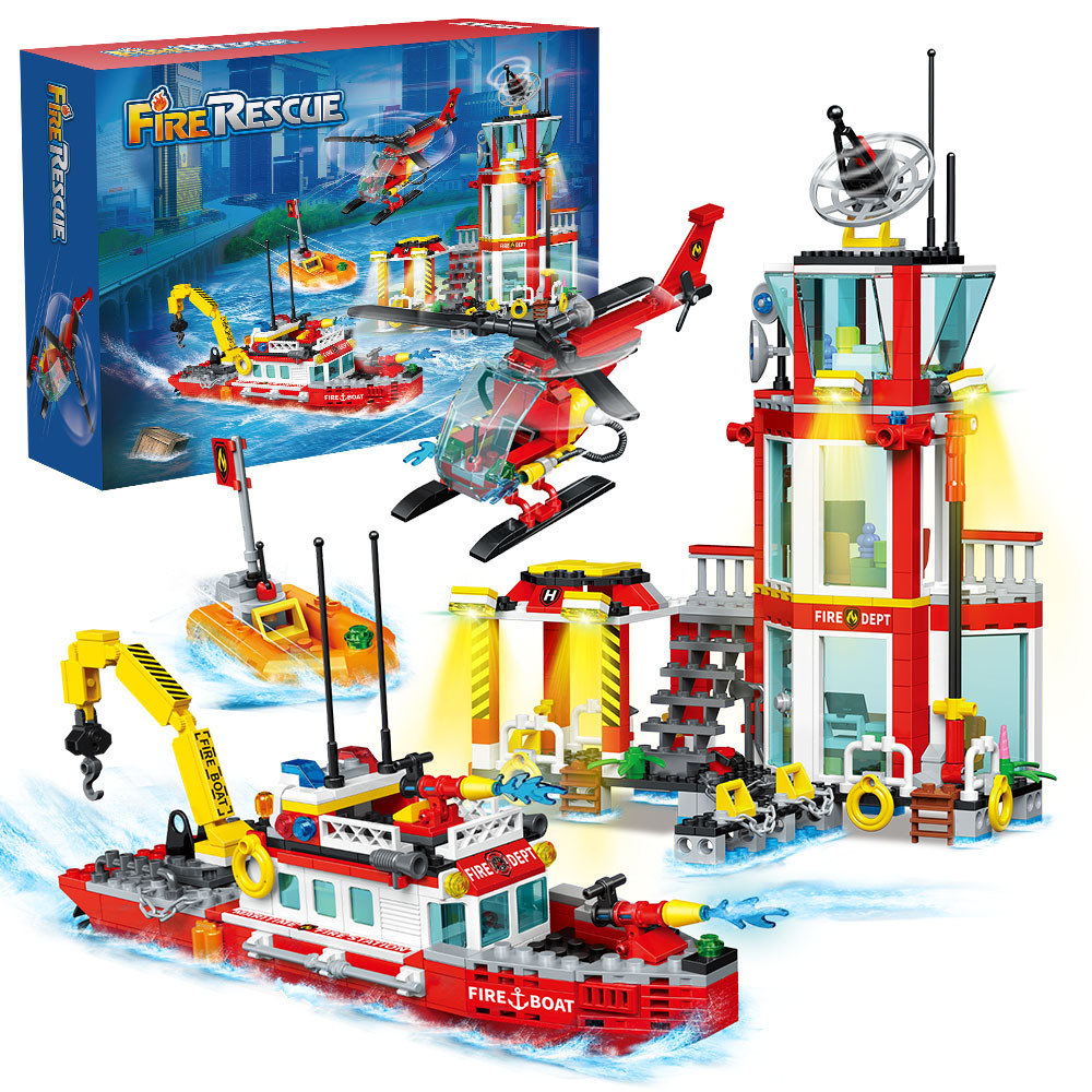 Jual JD City Fire Station Building Blocks Set Marine Fire Department ...