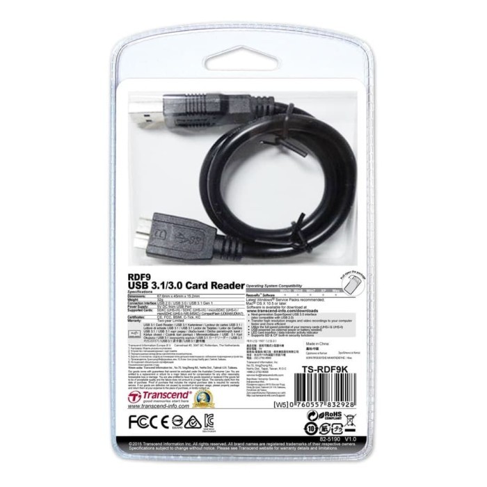 Jual Transcend Card Reader RDF9 All-in-1 UHS-II Multi Card Reader USB 3 ...