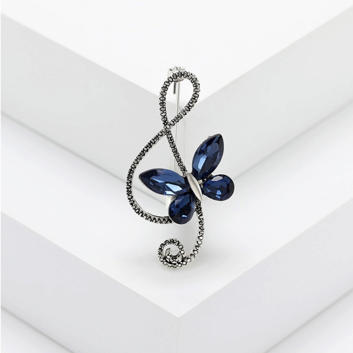 Jual Simple Vintage Plated Gold Musical Note Blue Butterfly Brooch with ...