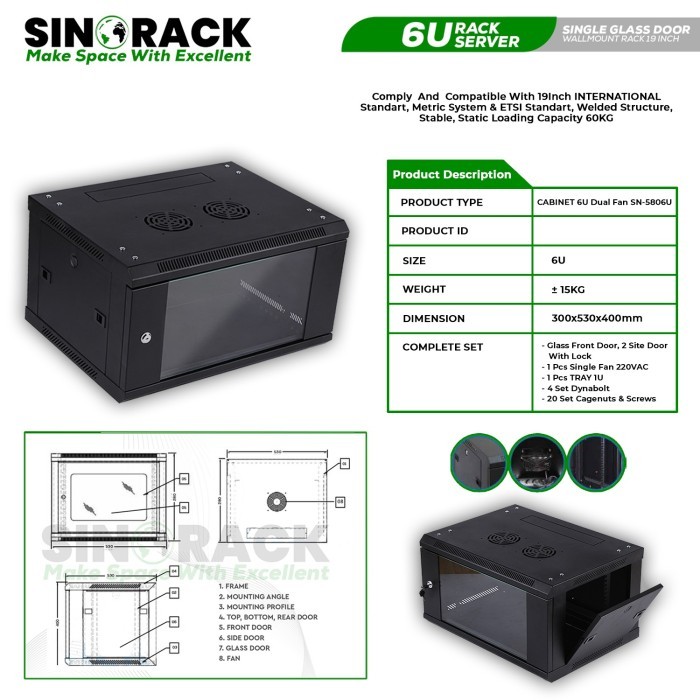 Jual Wallmount Rack 6U, Rak Server Single Door 6U | Shopee Indonesia