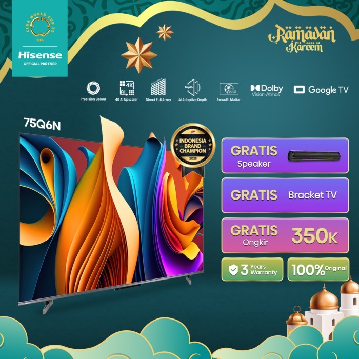 Jual Hisense 75Q6N 75" Inch QLED Quantum Dot Google Smart TV Bezelles ...