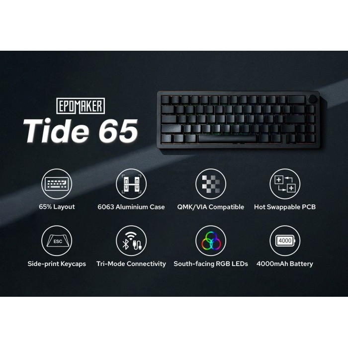Jual NEW Tide65 Epomaker Wired / Wireless Tri Mode 65% Knob Layout ...