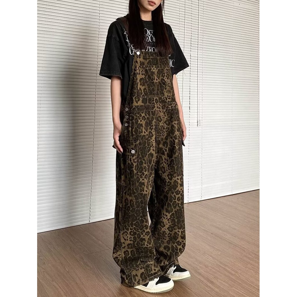 Jual 2025New American Retro Street Leopard Print Overalls for Women ins ...