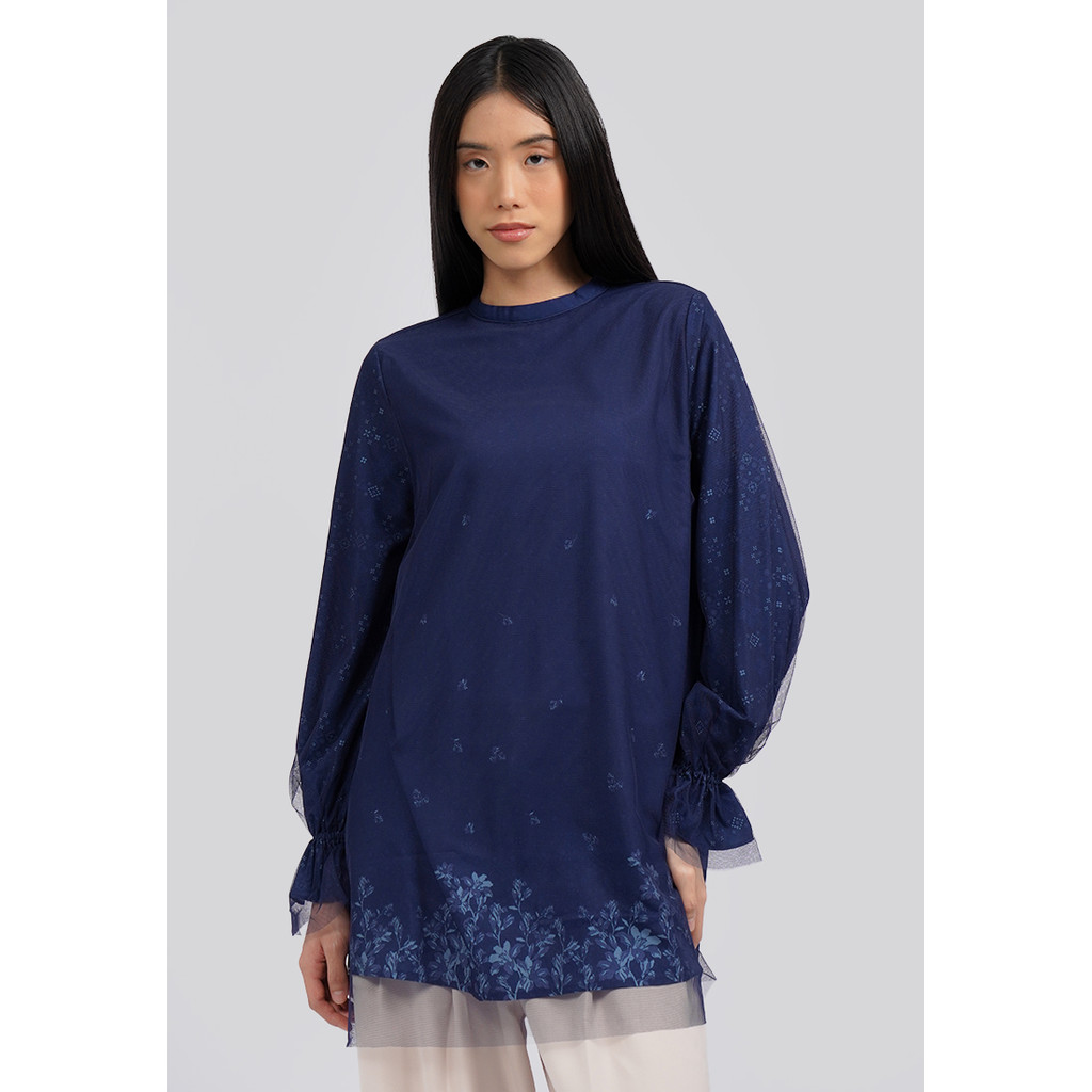 Jual Executive Printed Tunic with Tulle Details Navy | Shopee Indonesia