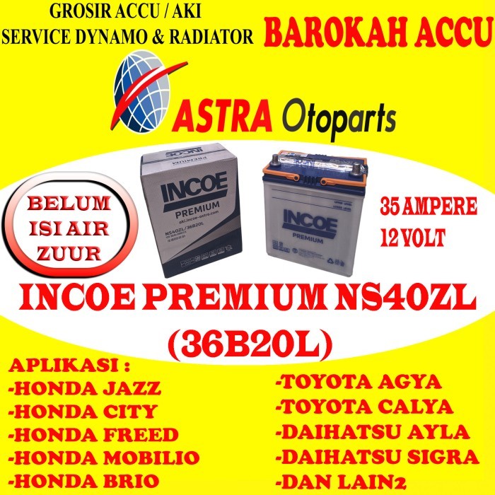 Jual Aki Incoe Premium Ns40Zl / 36B20L Astra Otoparts | Shopee Indonesia