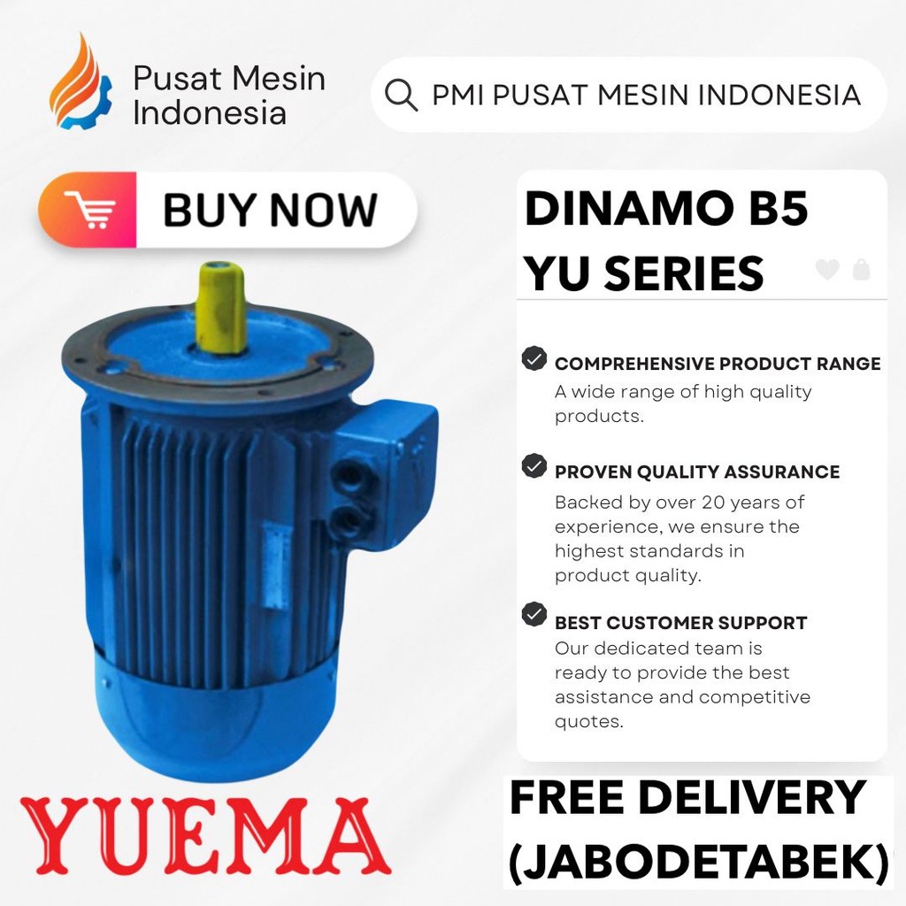Jual ELEKTRO MOTOR YUEMA YU 8P 1,1KW 1,5HP 3PHASE 380V B5/ DINAMO ...