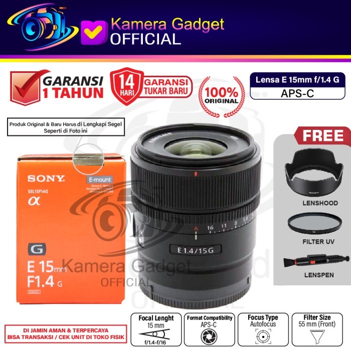 Jual Sony E 15mm f1.4 G APSC Lens Sony 15 mm f/1.4 G Original Resmi | Shopee Indonesia