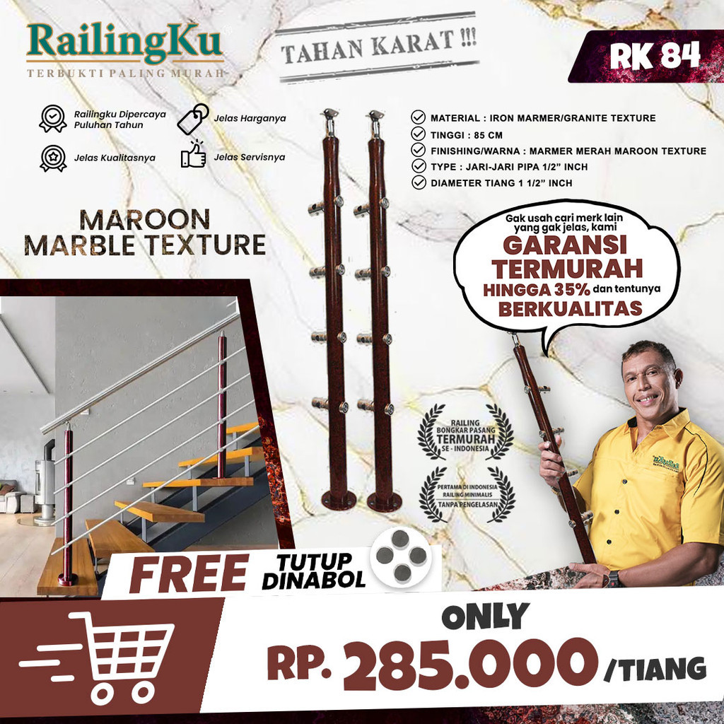 Jual NEW RAILING : Railing Tangga Stainless Maroon Marble Texture ...