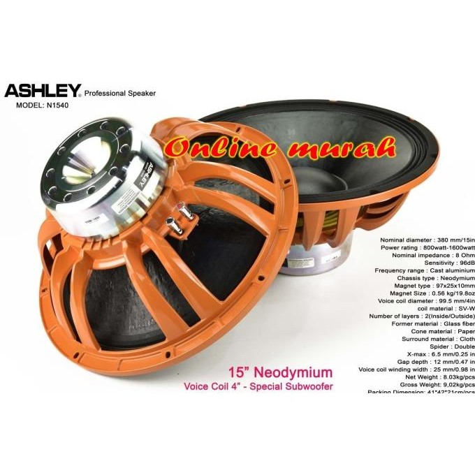 Jual Speaker Component Subwoofer Ashley N1540 15 Inch 1 Buah Original ...