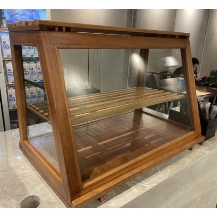 Jual CO Lemari Display Roti Kaca / Tempat Penyimpanan Kue Kayu Jati ...