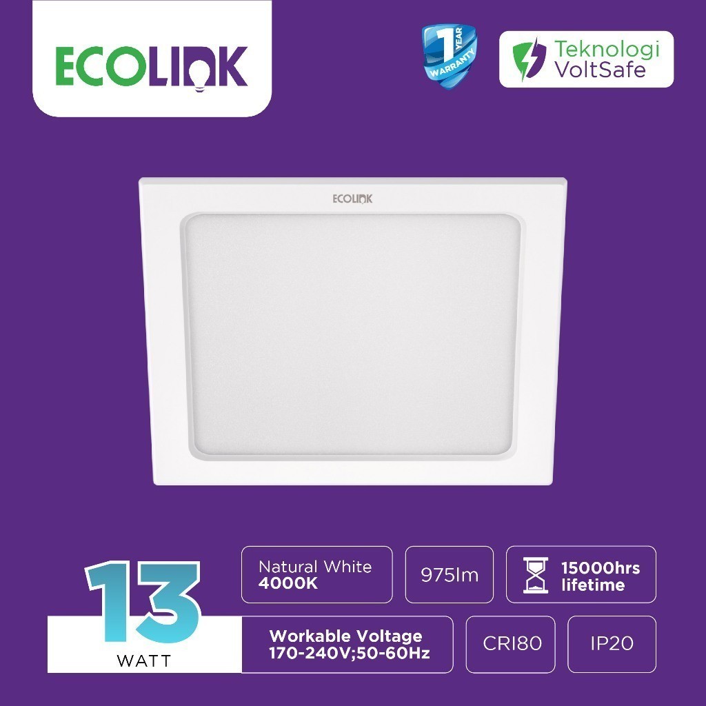 Jual Ecolink Lampu Plafon Kotak Downlight LED 13W Putih Natural | Shopee Indonesia
