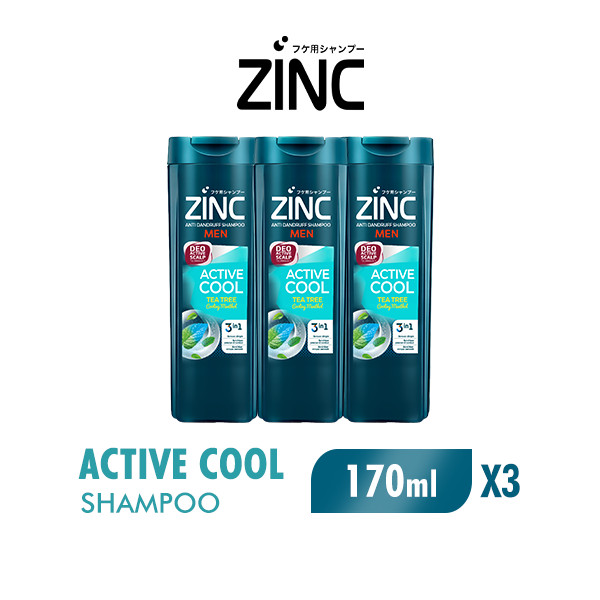 Jual Zinc Men Shampoo Active Cool Botol 170 mL x 3 | Shopee Indonesia
