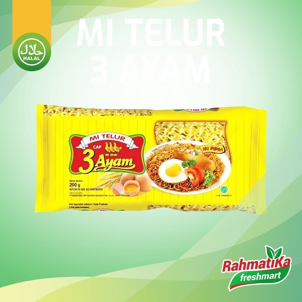 Jual Mi Telur Cap 3 Ayam (Kuning) 200 gr | Shopee Indonesia