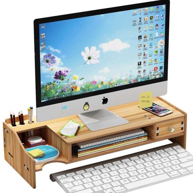 Jual STAND MONITOR MEJA LAPTOP KAYU LACI STATIONERY DESK RAK PC IMAC ...
