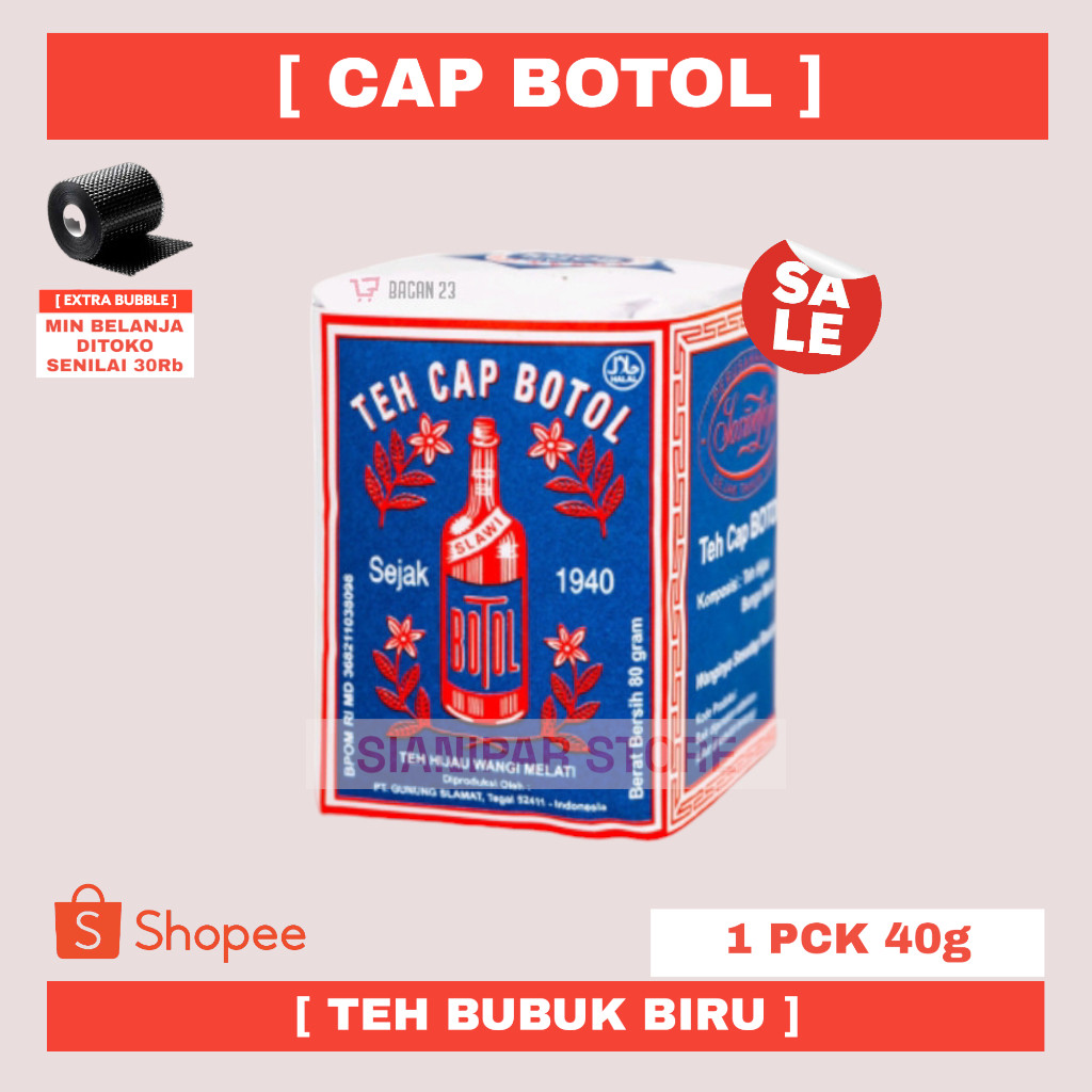 Jual CAP BOTOL TEH BUBUK BIRU PCK 40g - 80g | Shopee Indonesia