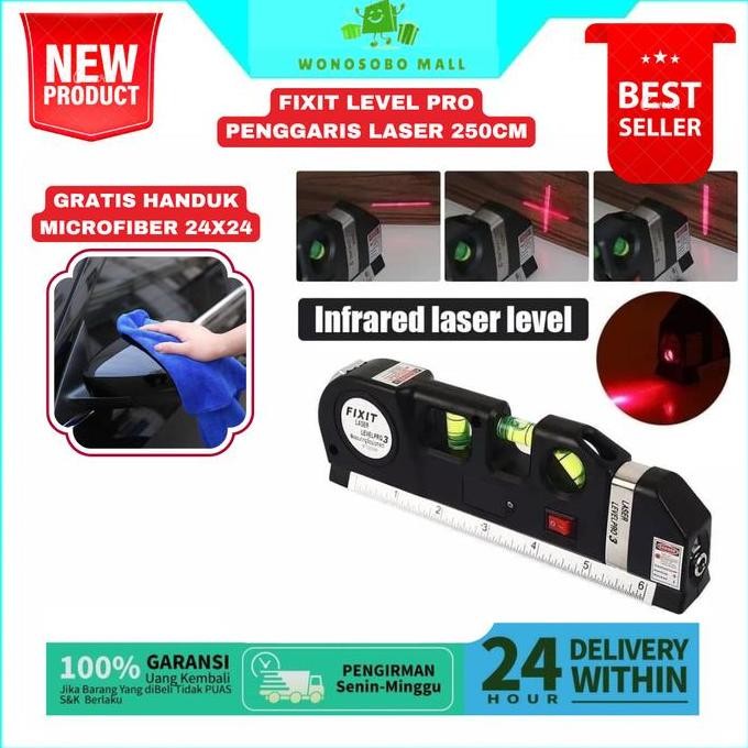 Jual Penggaris Waterpass Laser Level Pro 2 & 3 Fixit Dengan Meteran 250 Cm Co | Shopee Indonesia
