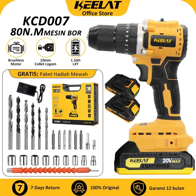 Jual KEELAT Brushless Mesin Bor KCD007 80N.M 10mm Cordless Impact Drill ...